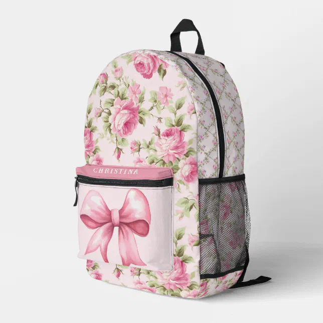 Grandmillennial Cottage Rose Pink Bow Backpack | Zazzle