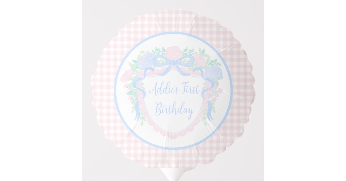 Grandmillennial Floral Gingham Preppy Birthday Balloon | Zazzle