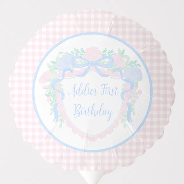 Grandmillennial Floral Gingham Preppy Birthday Balloon | Zazzle