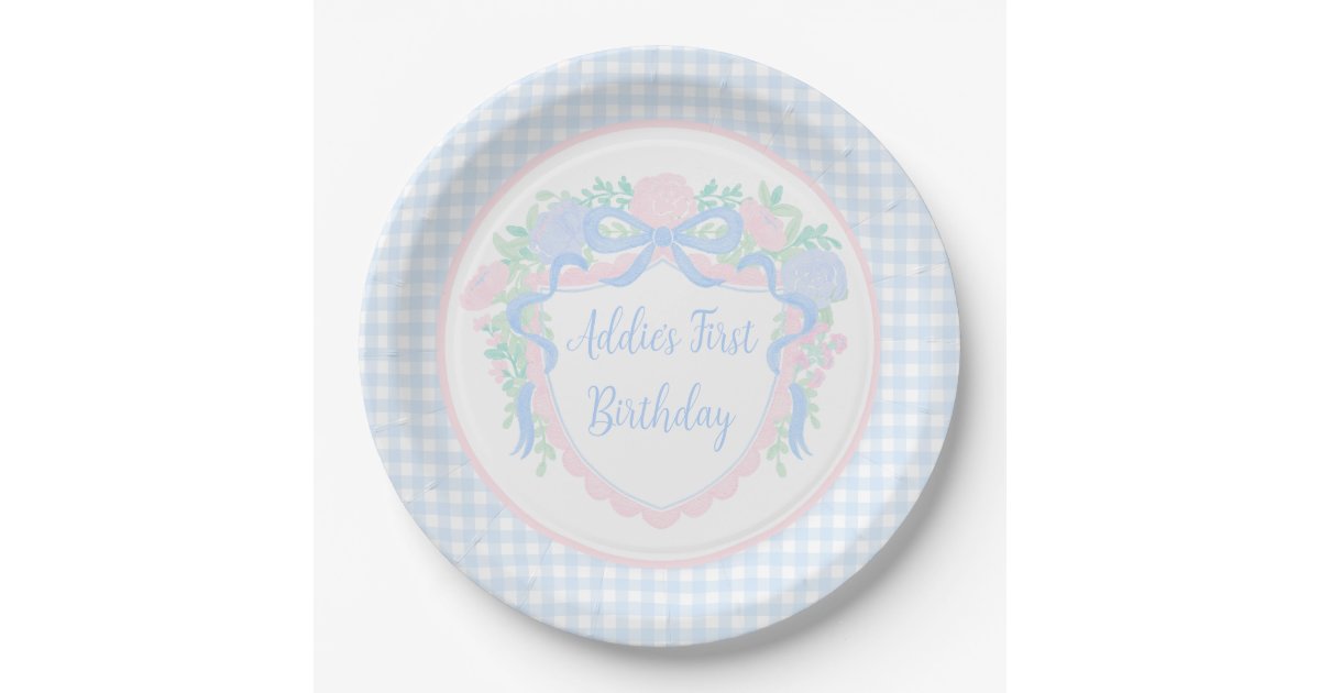 Grandmillennial Floral Gingham Preppy Paper Plate | Zazzle