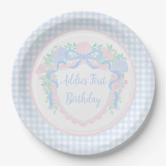 Grandmillennial Floral Gingham Preppy Paper Plate | Zazzle