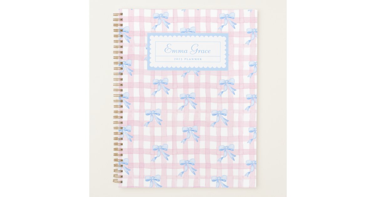 Grandmillennial Gingham with Bows Planner | Zazzle