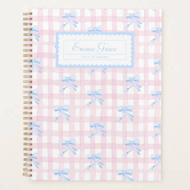 Grandmillennial Gingham with Bows Planner | Zazzle