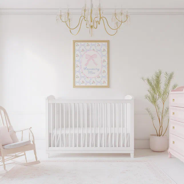Grandmillennial Preppy Pink Bow Nursery Poster | Zazzle