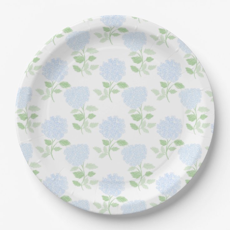 Grandmillennial Watercolor Hydrangea Paper Plates | Zazzle