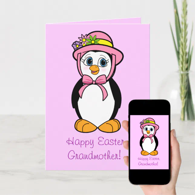Grandmother Easter Card: Penguin in Bonnet Holiday Card | Zazzle