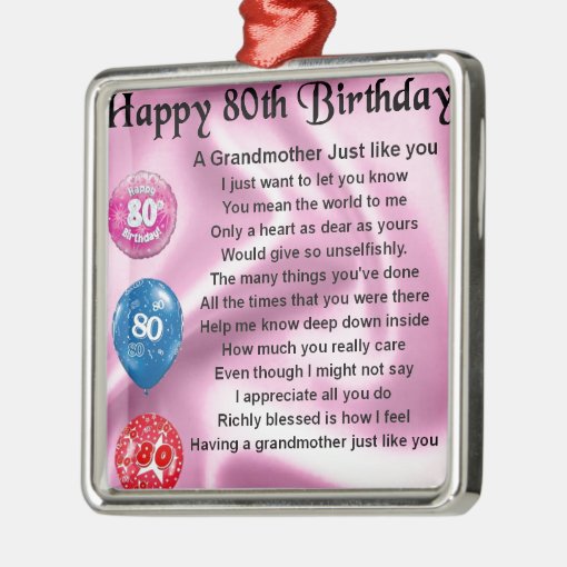 Grandmother poem - 80th birthday metal ornament | Zazzle
