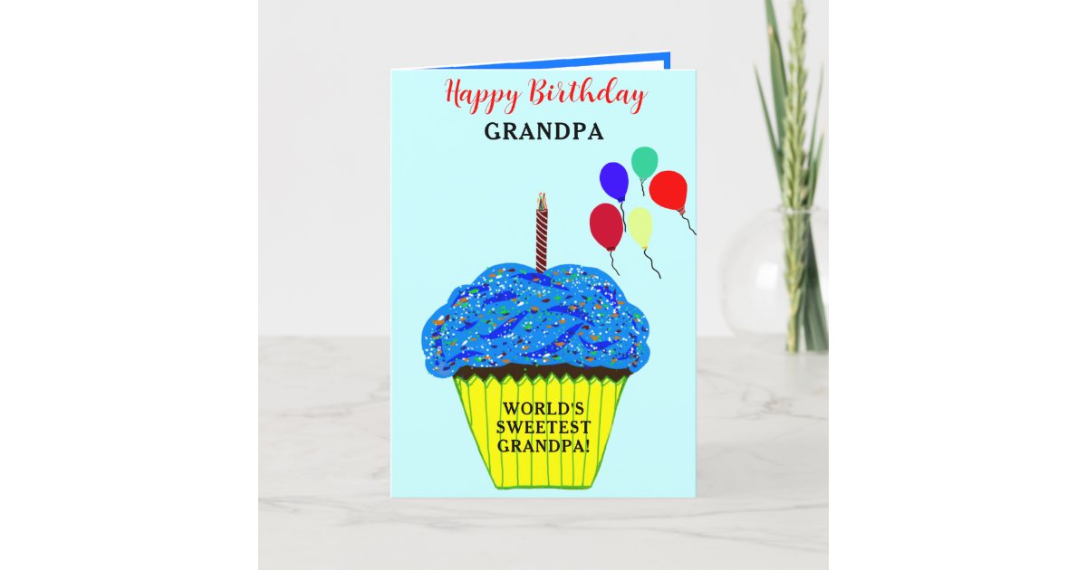 Grandpa Birthday Blue Cupcake PHOTO Card | Zazzle