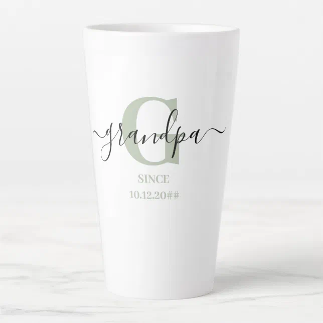 Grandpa Elegant Script Monogram Silver Green Latte Mug | Zazzle
