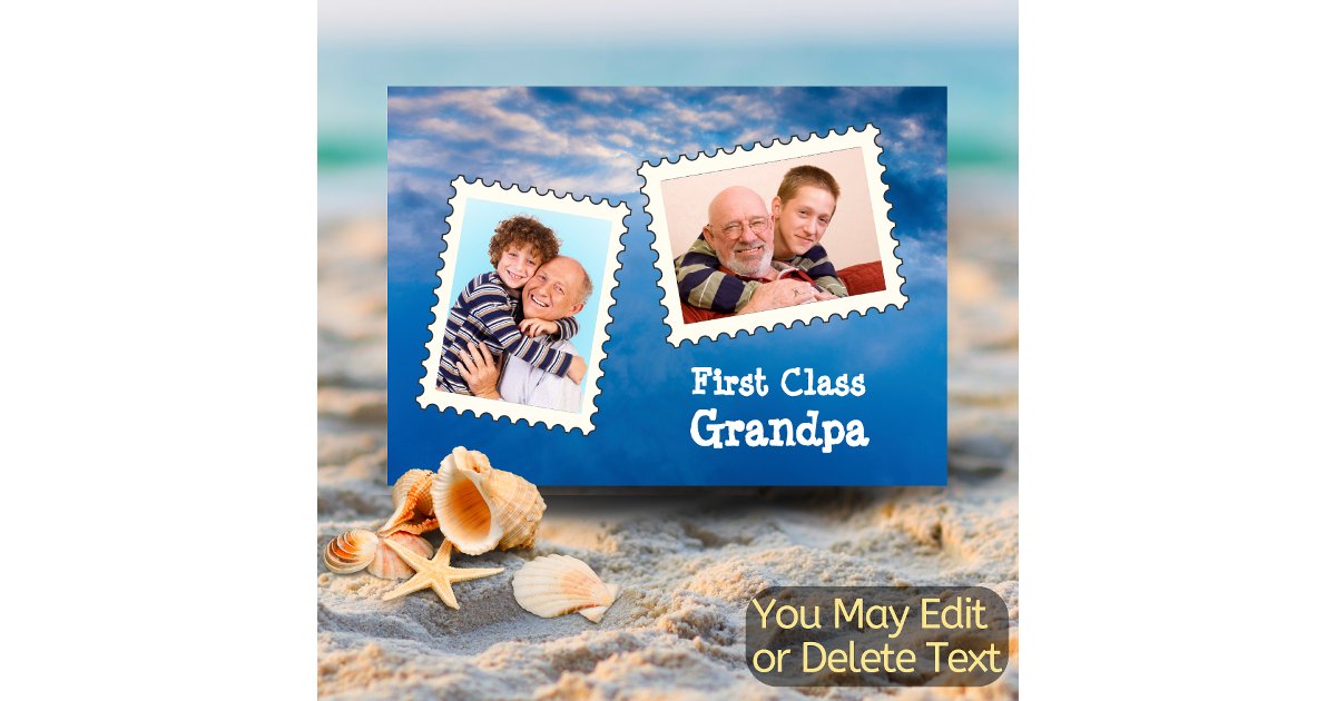 Grandpa Grandfather First Class Grandpa Text Photo Card | Zazzle