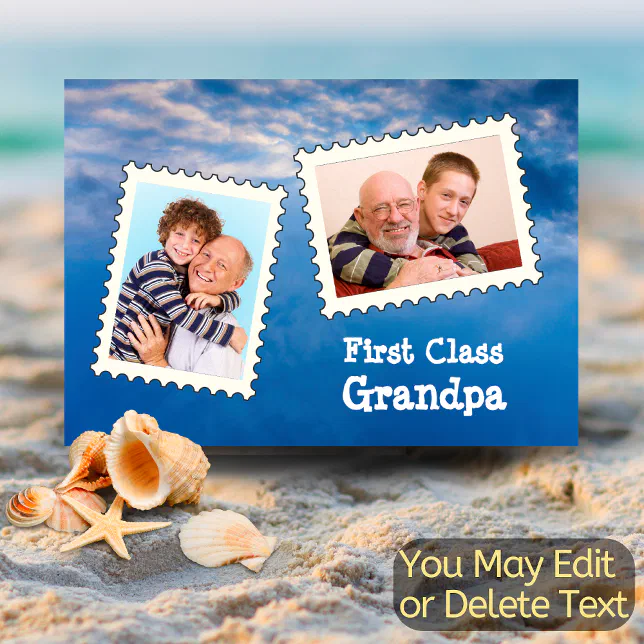 Grandpa Grandfather First Class Grandpa Text Photo Card | Zazzle
