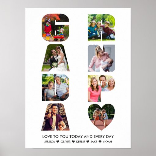 GRANDPA Letter Cutout Photo Collage Grandkids Name Poster | Zazzle