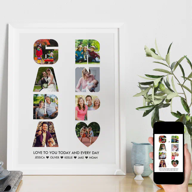 GRANDPA Letter Cutout Photo Collage Grandkids Name Poster | Zazzle