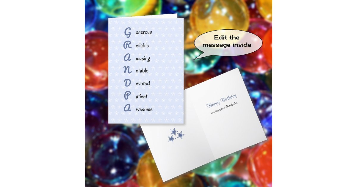 Grandpa text stars birthday card | Zazzle