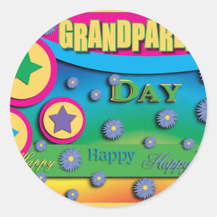 Grandparent's Day, Stars and Blue Flowers Classic Round Sticker | Zazzle