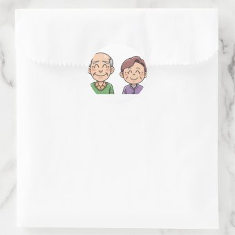 Grandparents grandpa grandma seniors happy couple classic round sticker ...