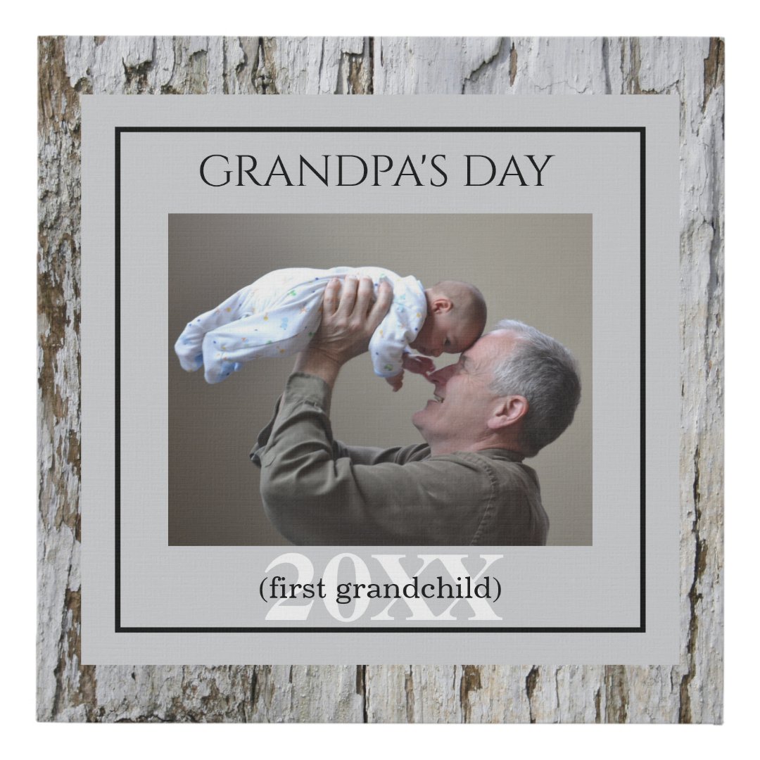 Grandpa's First Grandchild Photo Wood Background Faux Canvas Print | Zazzle