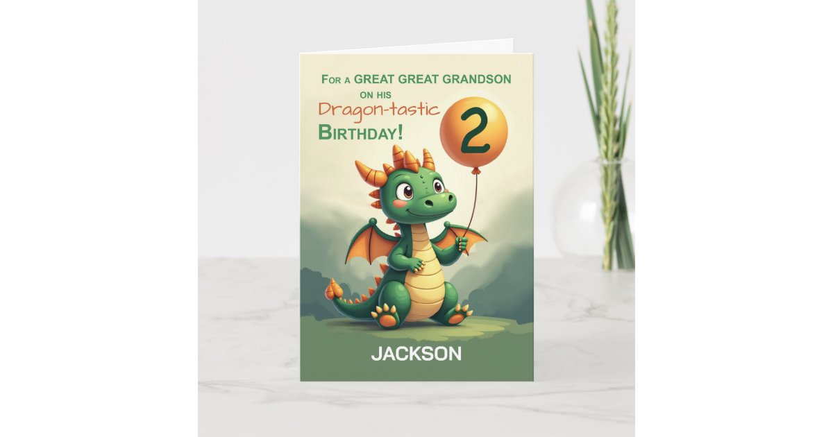 Grandson 2nd Birthday Personalize Cute Dragon Card | Zazzle