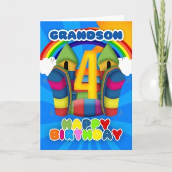 Grandson 4th Birthday Card With Bouncy Castle And | Zazzle