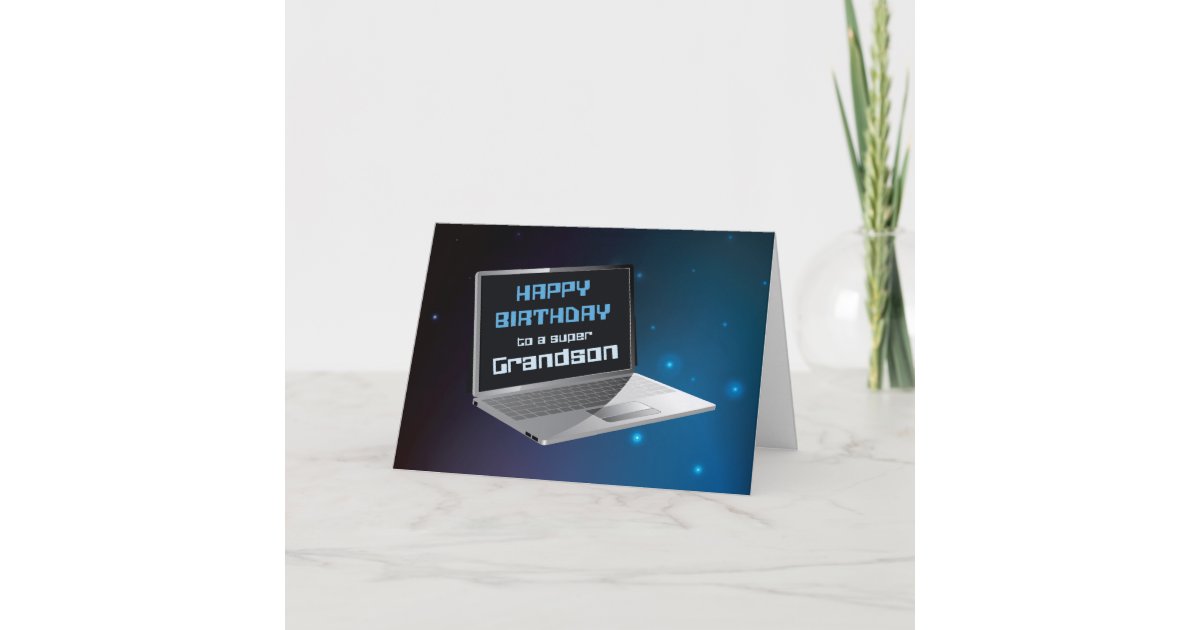 Grandson Birthday with Computer Card | Zazzle