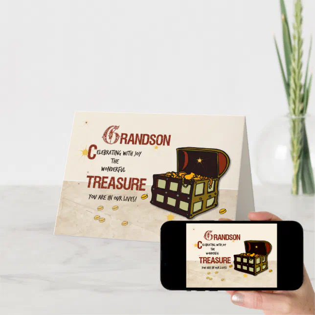 Grandson Birthday with Pirate Treasure Card | Zazzle