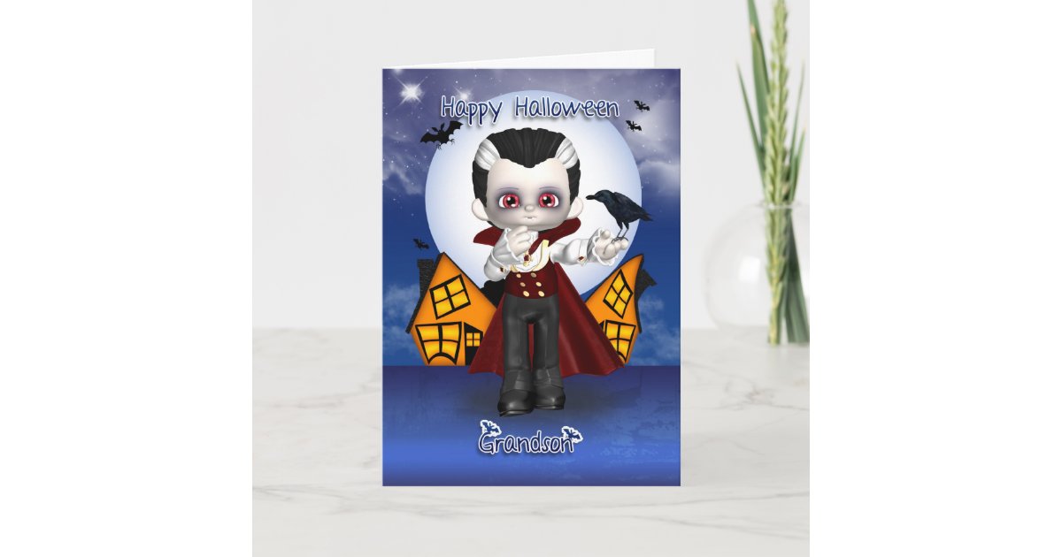 grandson fun vampire halloween greeting card | Zazzle.com