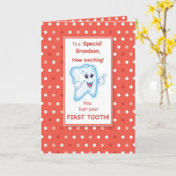 Grandson Lost First Tooth Congratulations, Orange Card | Zazzle