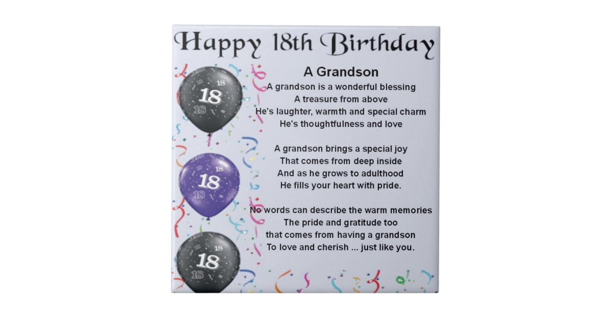 Grandson Poem - 18th Birthday Tile | Zazzle