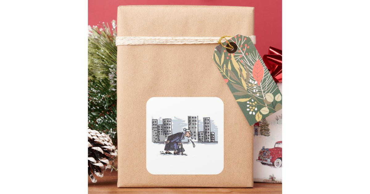 Granny Spitting! in city square large stickers | Zazzle