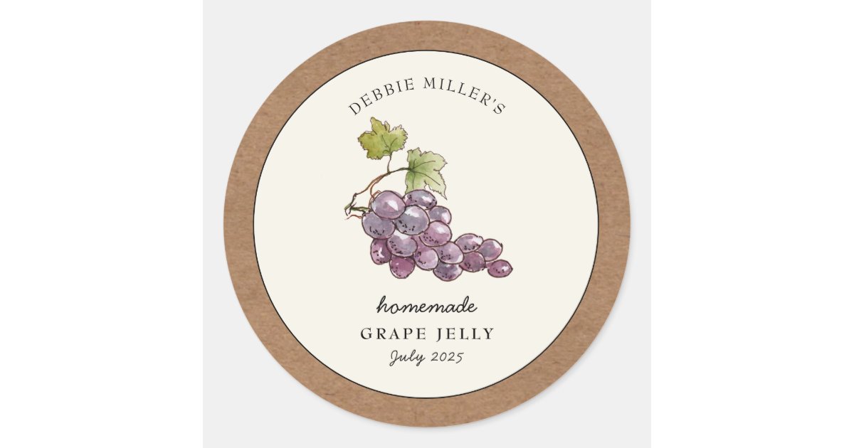 Grape Jelly Jar Kraft paper border Classic Round Sticker | Zazzle