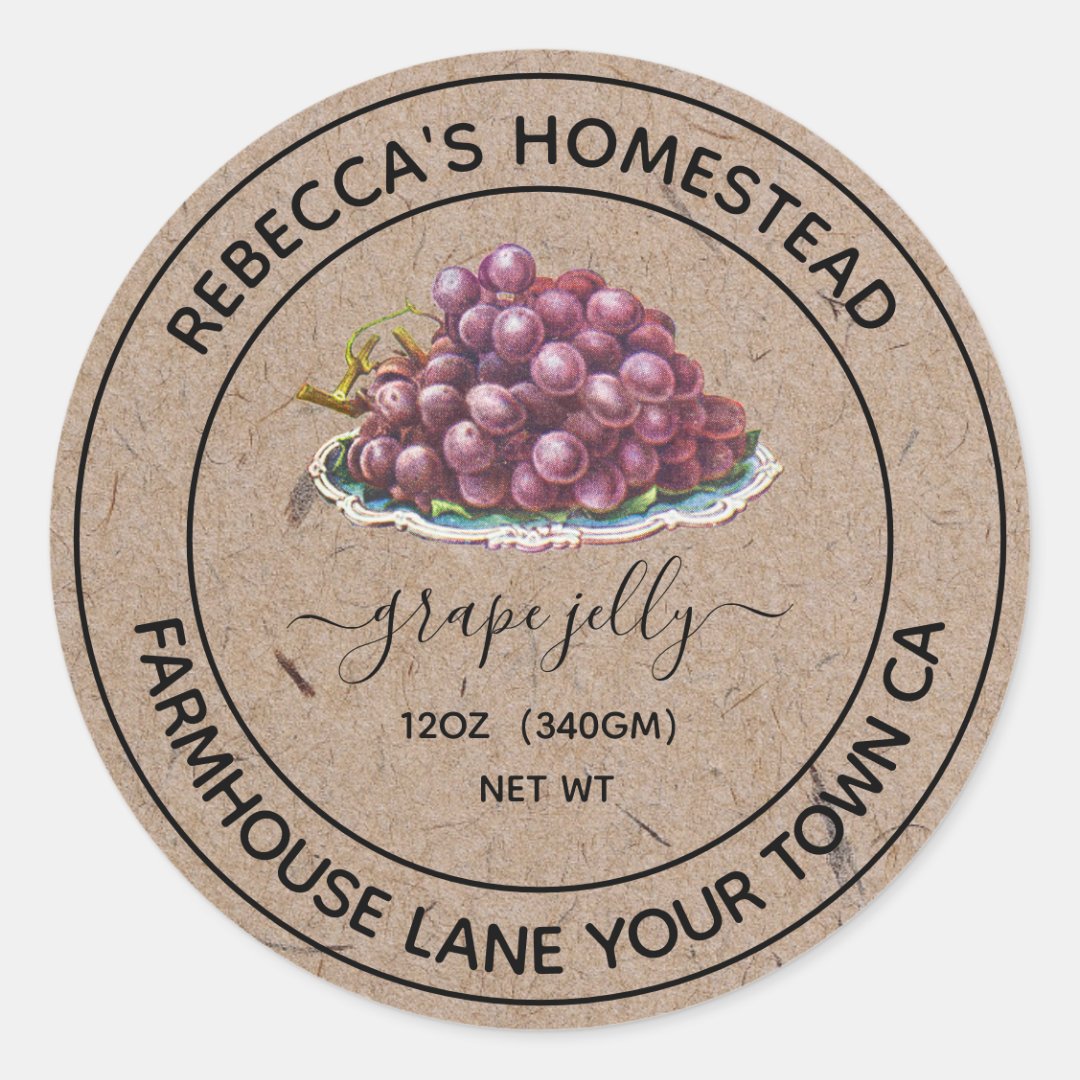 Grape Jelly Kraft Paper Canning Jar Labels | Zazzle