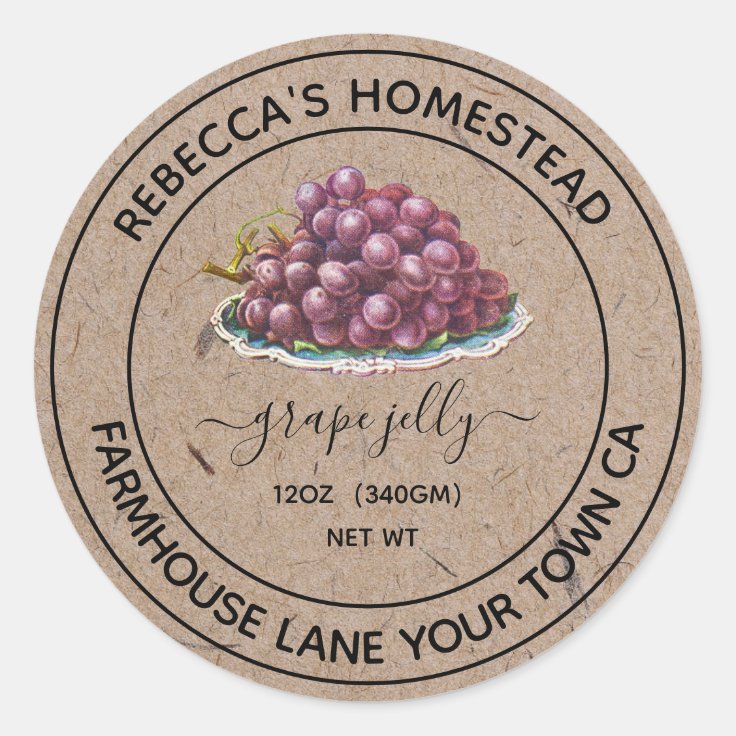 Grape Jelly Kraft Paper Canning Jar Labels | Zazzle