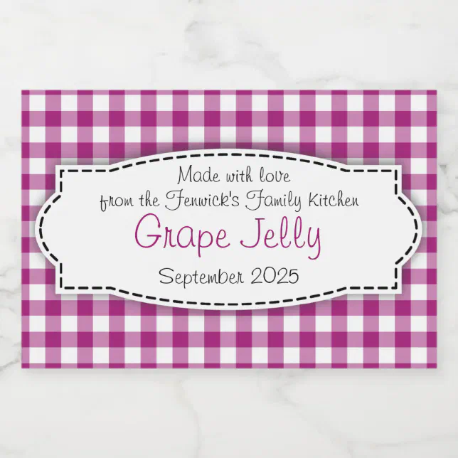 Grape Jelly purple white checked label | Zazzle