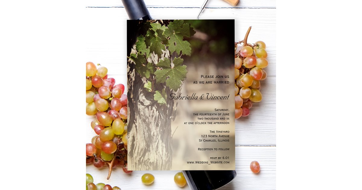 Grape Leaves Vineyard Winery Wedding Invitation | Zazzle