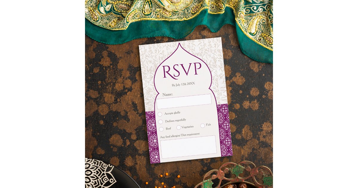 Grape Moroccan floral rsvp wedding Invitation | Zazzle