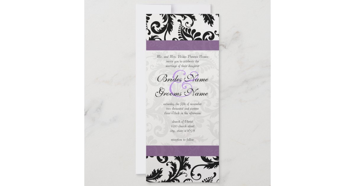 Grape Trim Black Damask Swirls Wedding Invitation | Zazzle