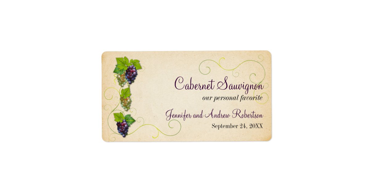 Grape Vine Wine Bottle Horizontal Label | Zazzle
