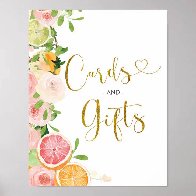 Grapefruit Citrus Bridal Shower Cards and Gifts Poster | Zazzle