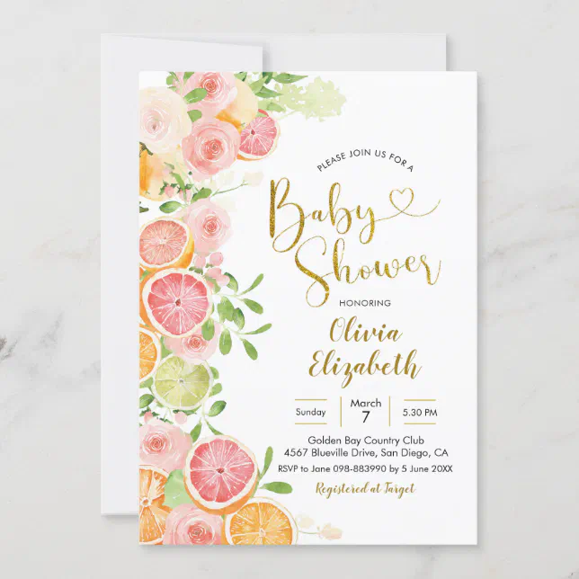Grapefruit Citrus Fruit Baby Shower Invitation | Zazzle