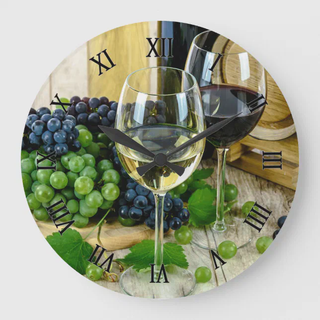 Grapes and Wine Large Clock | Zazzle