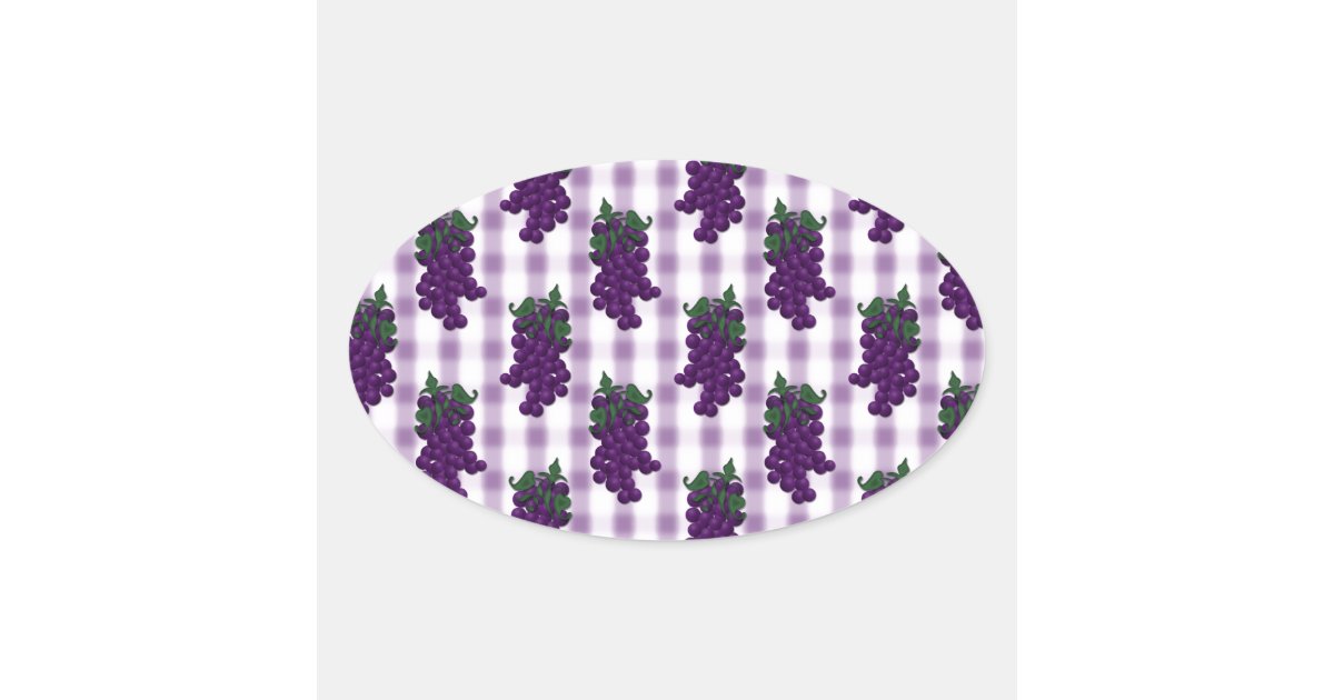 Grapes n Gingham Oval Sticker | Zazzle