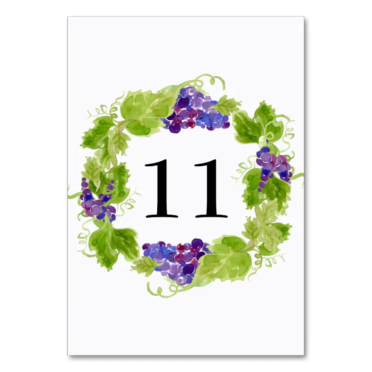 Grapes on the Vine Table Number Card | Zazzle