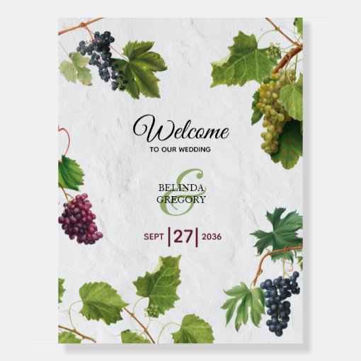 Grapes Vineyard Greek Island Wedding Welcome Sign | Zazzle