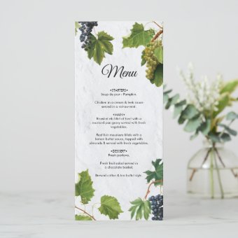 Grapes Vineyard Mediterranean Greek Island Wedding Menu | Zazzle