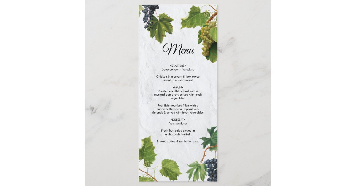 Grapes Vineyard Mediterranean Greek Island Wedding Menu | Zazzle