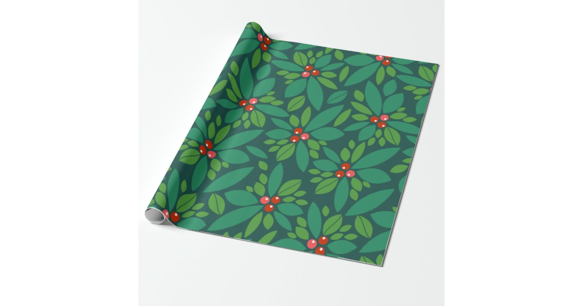 Graphic Christmas Holly Wrapping Paper | Zazzle