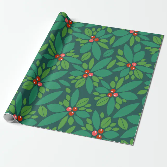 Graphic Christmas Holly Wrapping Paper | Zazzle