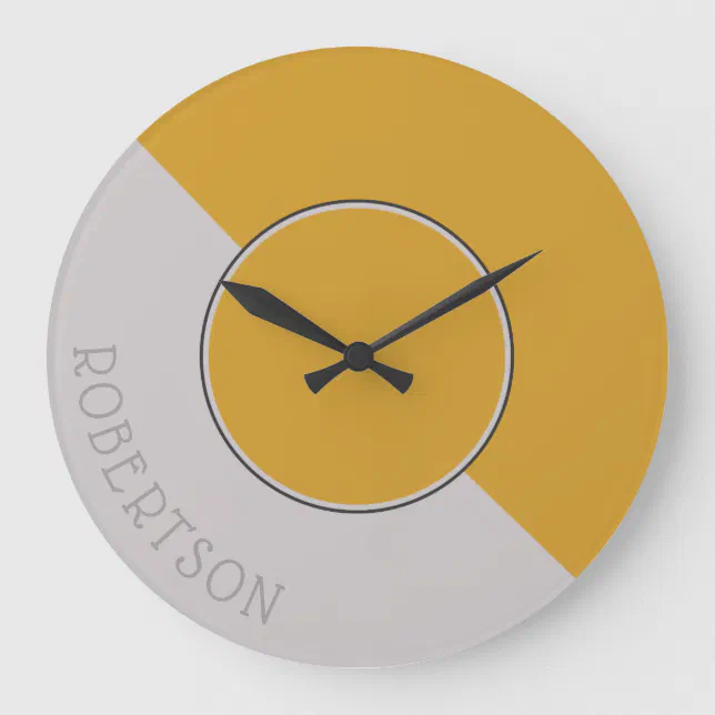 Graphic Hot Mustard and Taupe Personalized Large Clock | Zazzle