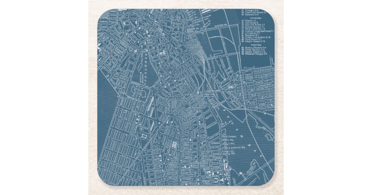 Graphic Map of Boston Square Paper Coaster | Zazzle