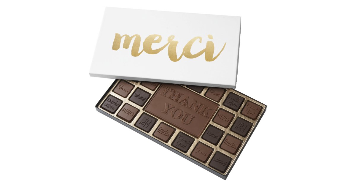 Graphic Merci Chocolate Box - Gold | Zazzle